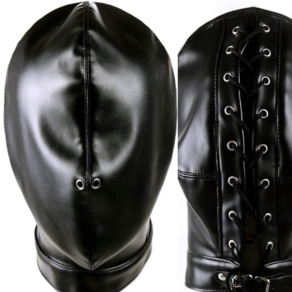 Accessories | Black Faux Leather Mask Hood With Nose Hole Nwt | Poshmark